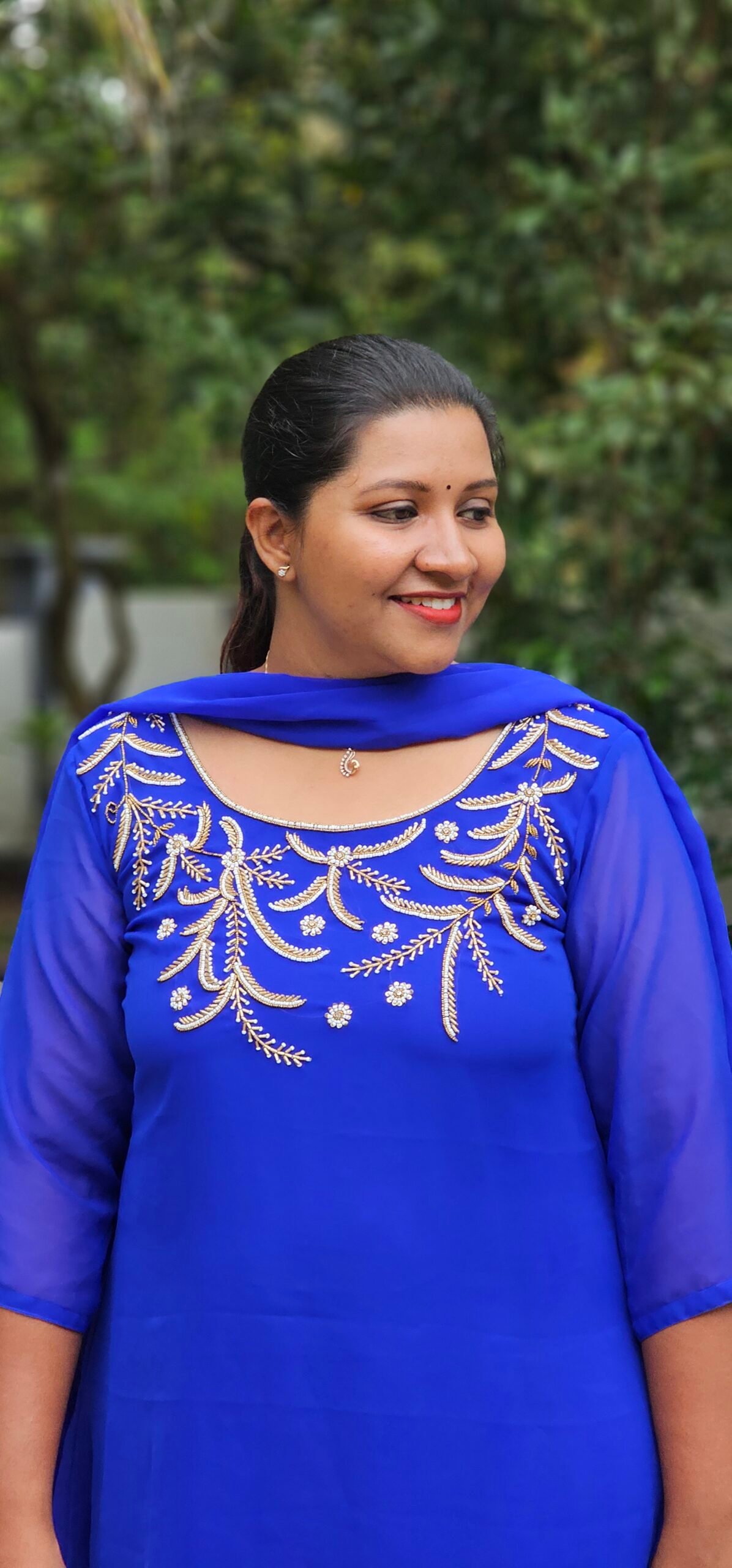 Rivaa Royal blue georgette Kurti with Shawl - Jhanvi Fashions